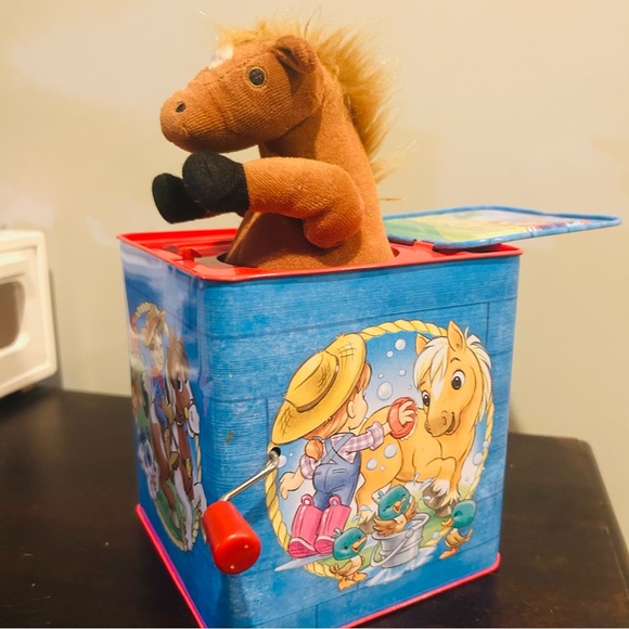 Toys | 214 Schylling Tin Popping Pony Cowboy Horse Jack In The Box ...